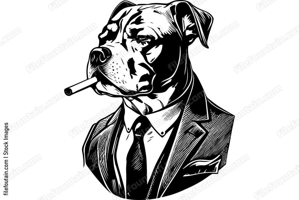 American Pitbull Terrier Dog Smoking A Cigar Logo Vector Design - FileFountain