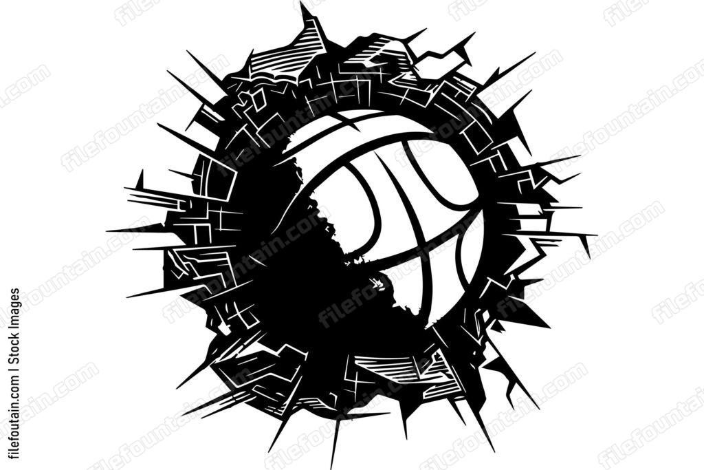 Basketball Ball Breaking Through A Wall Logo Vector Design - FileFountain