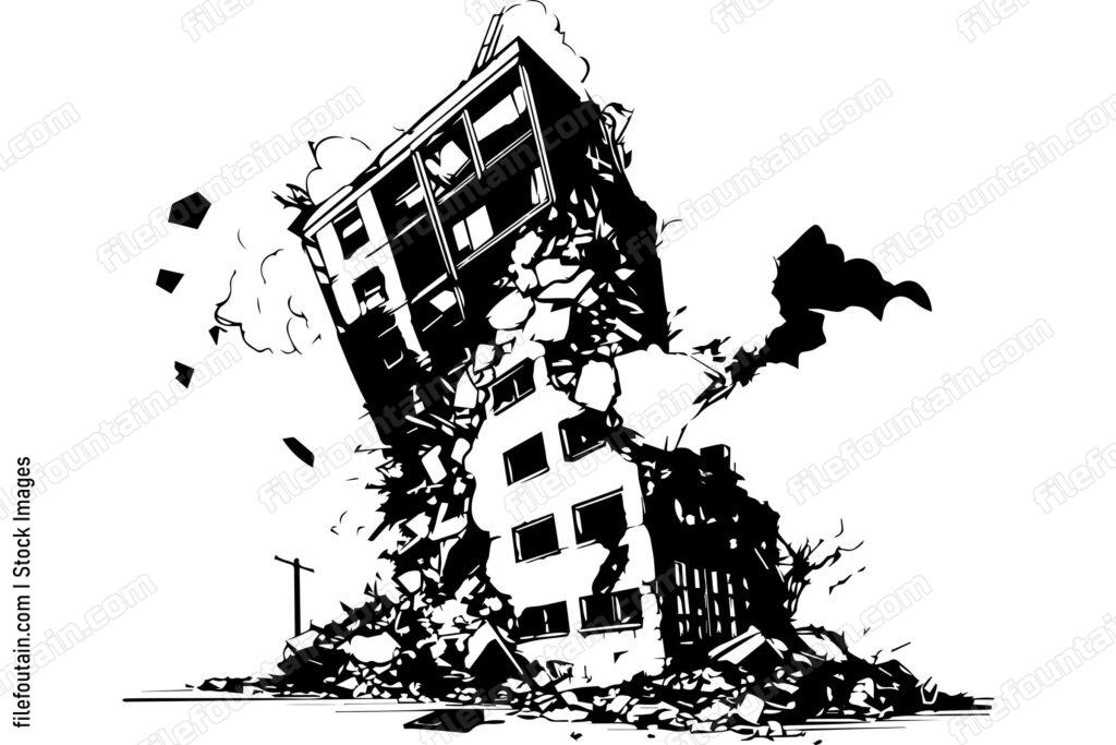 Collapsing Building Demolished Structure Logo Vector Design - FileFountain
