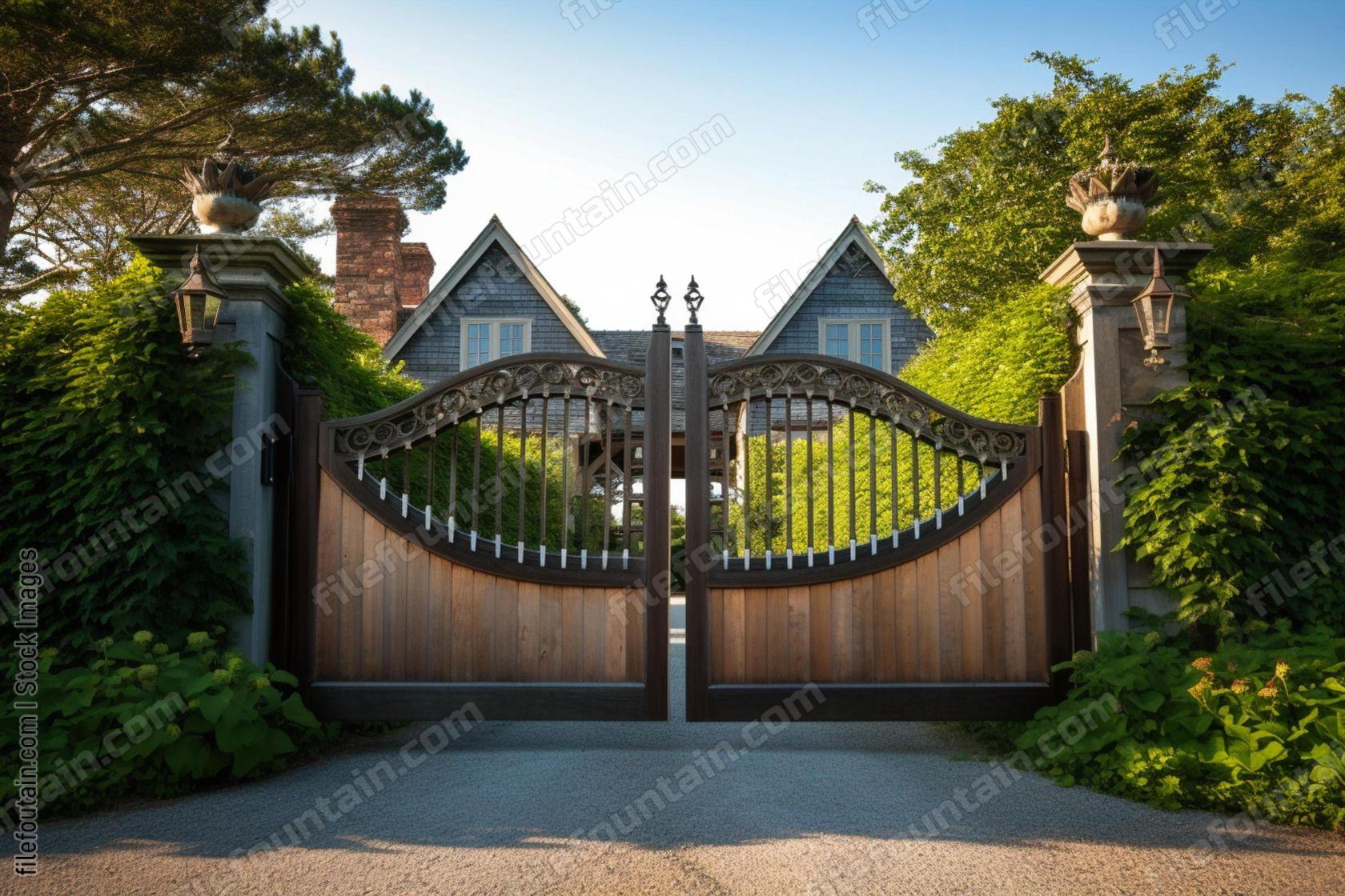 Open Mansion Gates Vacation Home Illustraion - FileFountain