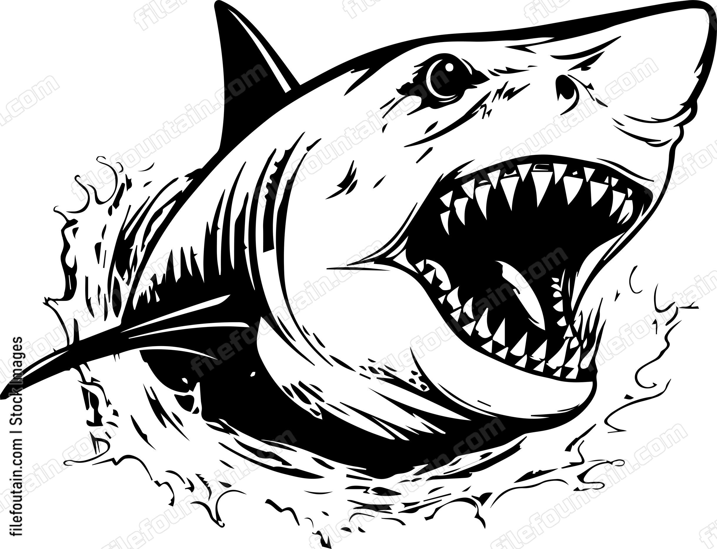 Angry Great White Shark Splashing In Water Logo Vector Design ...