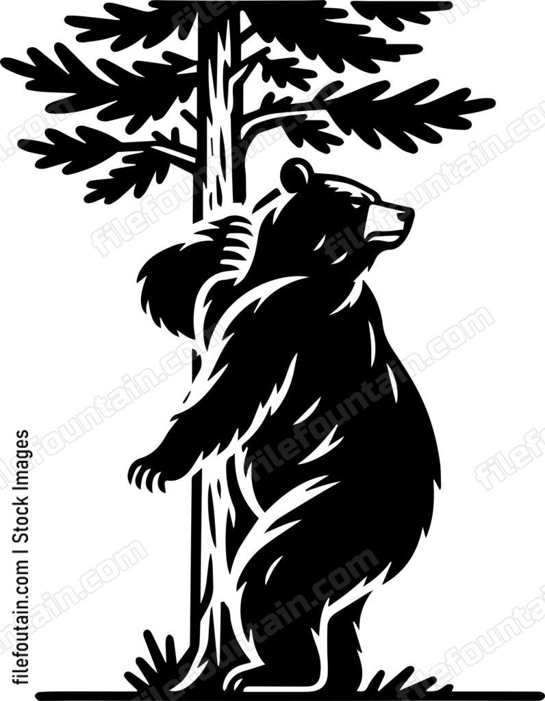 Bear Scratching Back on a Tree Logo Vector Design - FileFountain